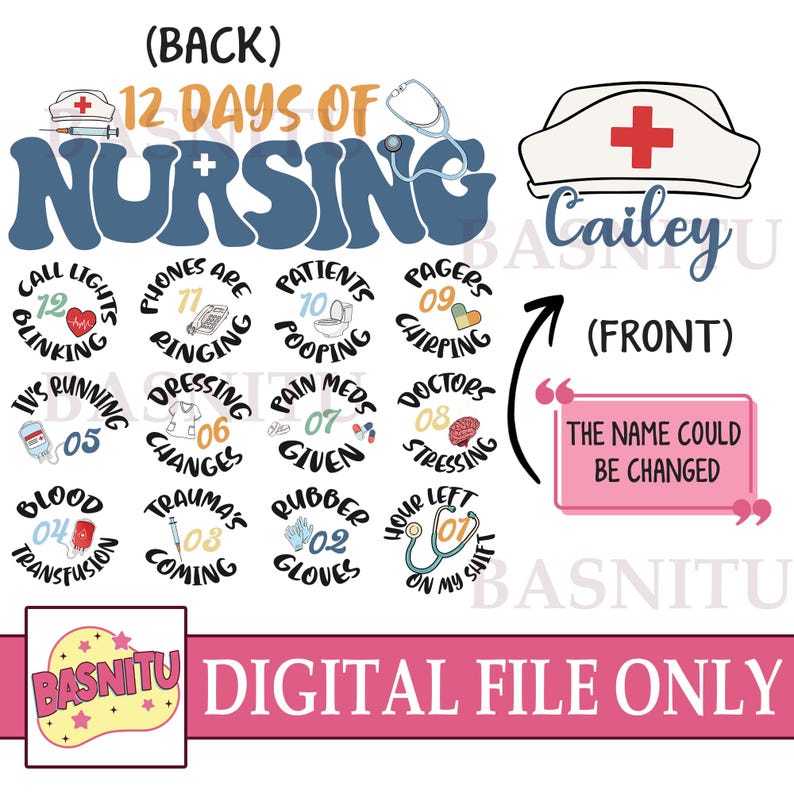 12 Days of Nursing Digital Png File for Shirt, Nurse Png, Registered ...