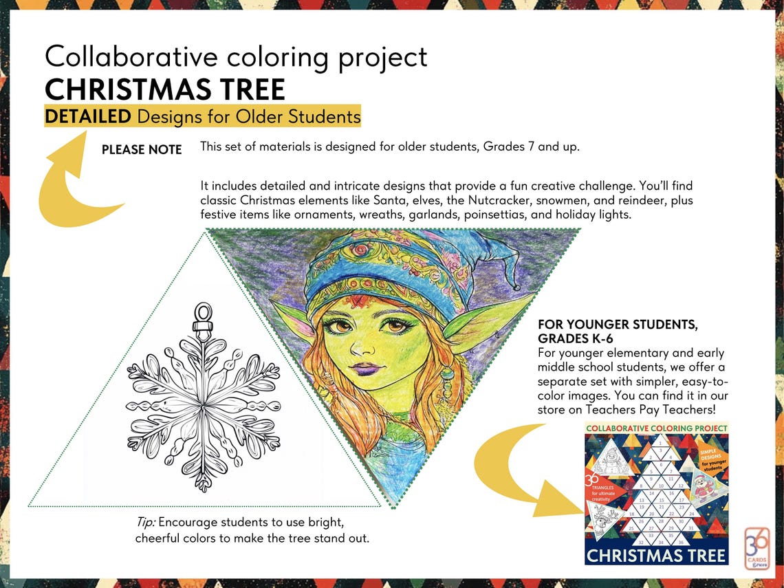 CHRISTMAS TREE. Collaborative Coloring Project poster. Grades 7 and Up ...