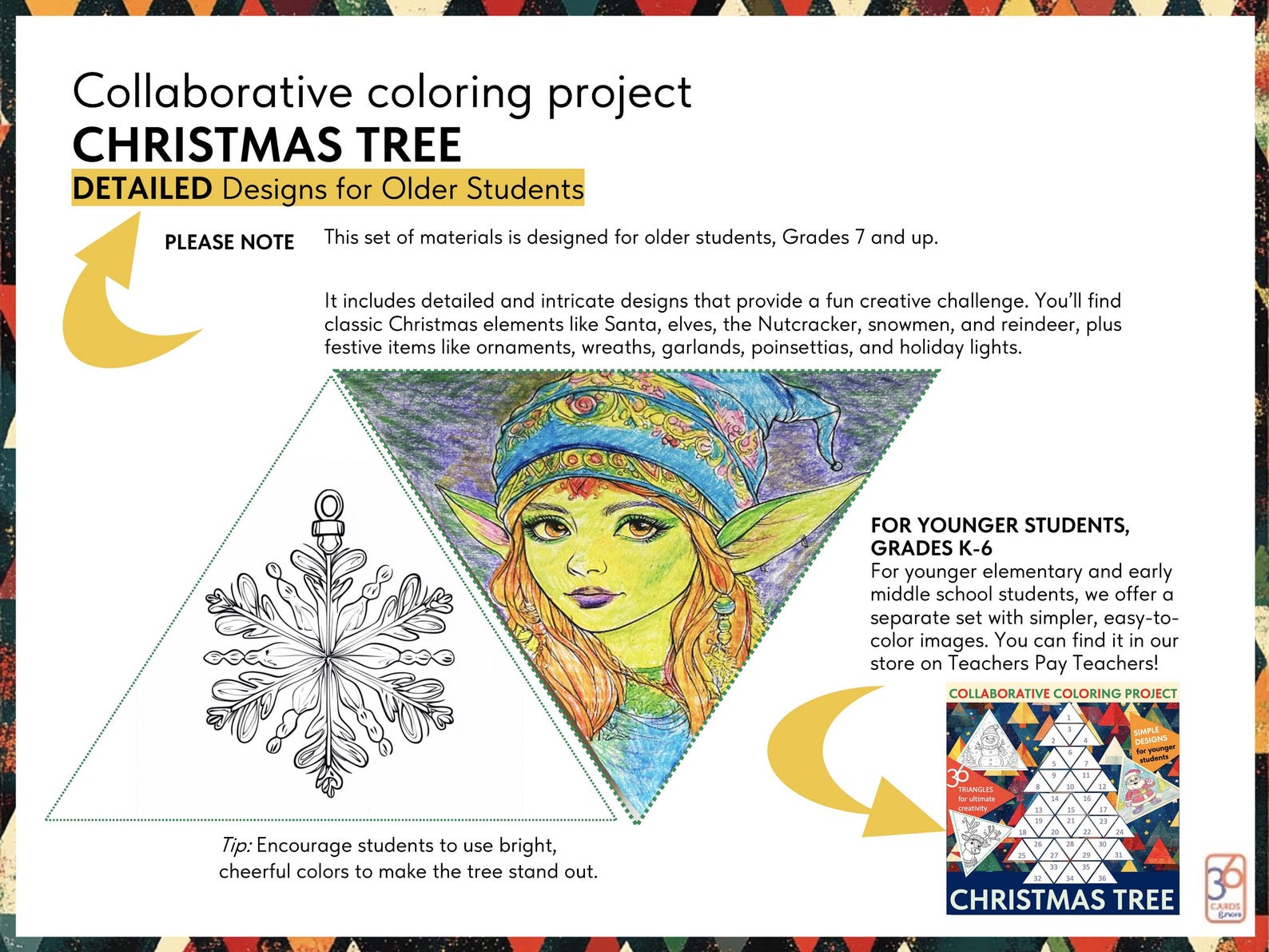 CHRISTMAS TREE. Collaborative Coloring Project poster. Grades 7 and Up ...