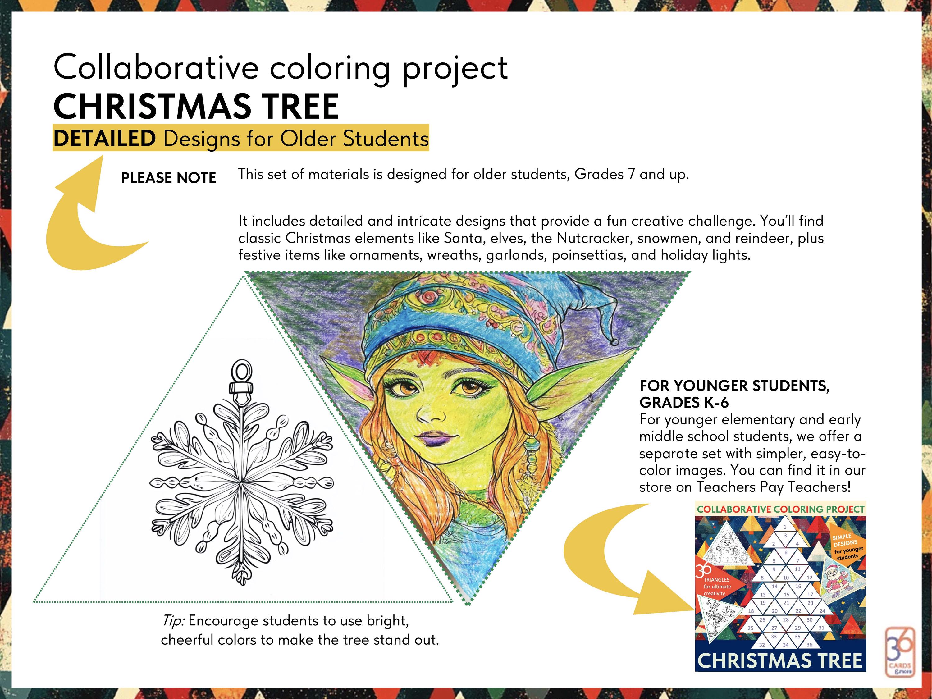 CHRISTMAS TREE. Collaborative Coloring Project poster. Grades 7 and Up ...