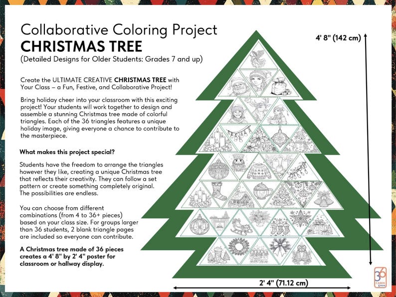 CHRISTMAS TREE. Collaborative Coloring Project poster. Grades 7 and Up ...