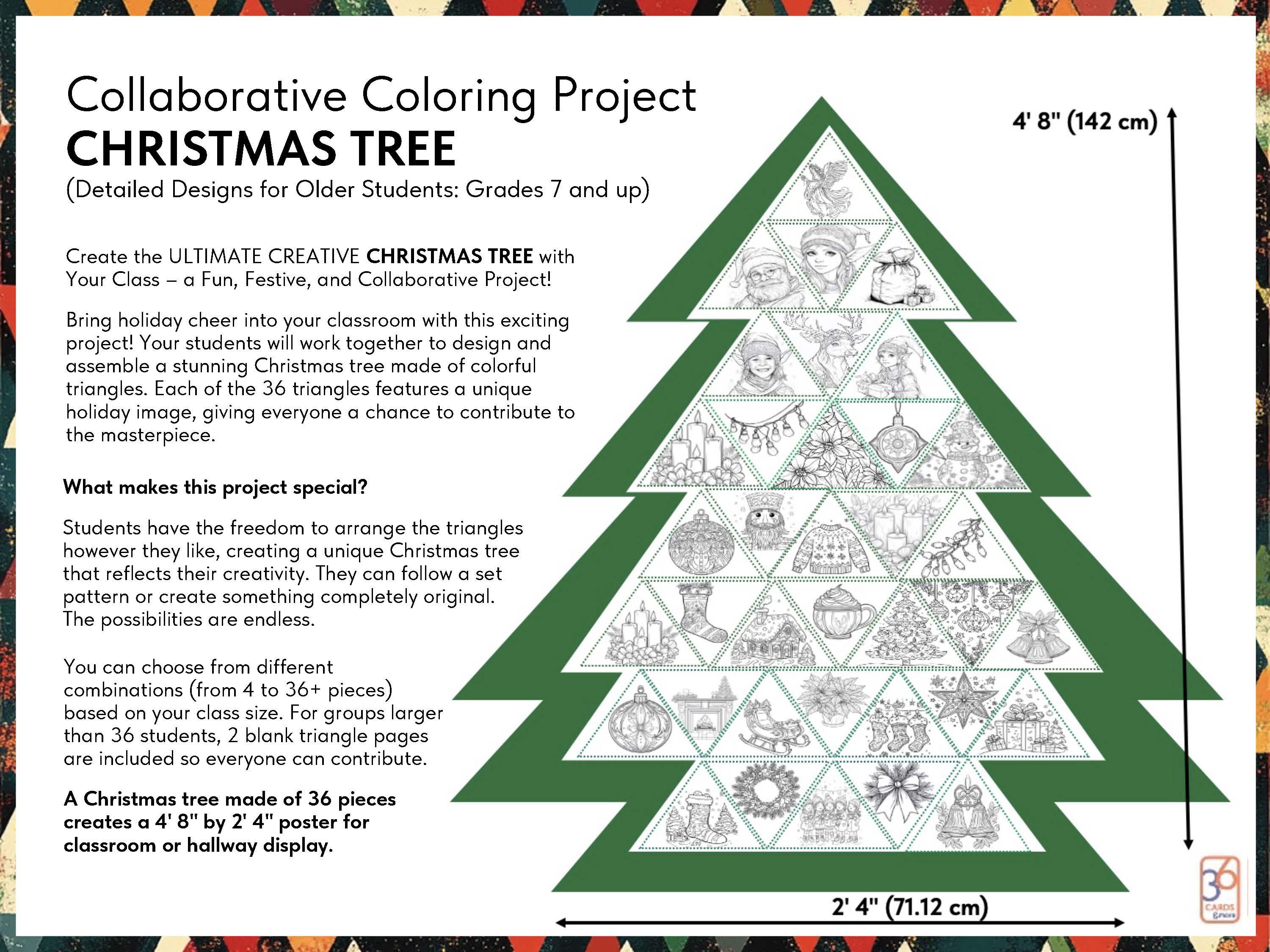 CHRISTMAS TREE. Collaborative Coloring Project poster. Grades 7 and Up ...