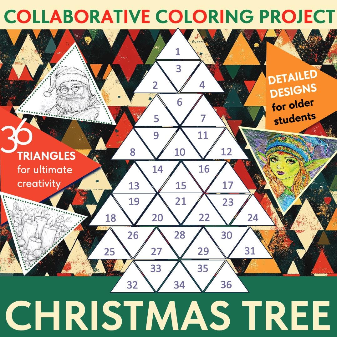 CHRISTMAS TREE. Collaborative Coloring Project poster. Grades 7 and Up ...