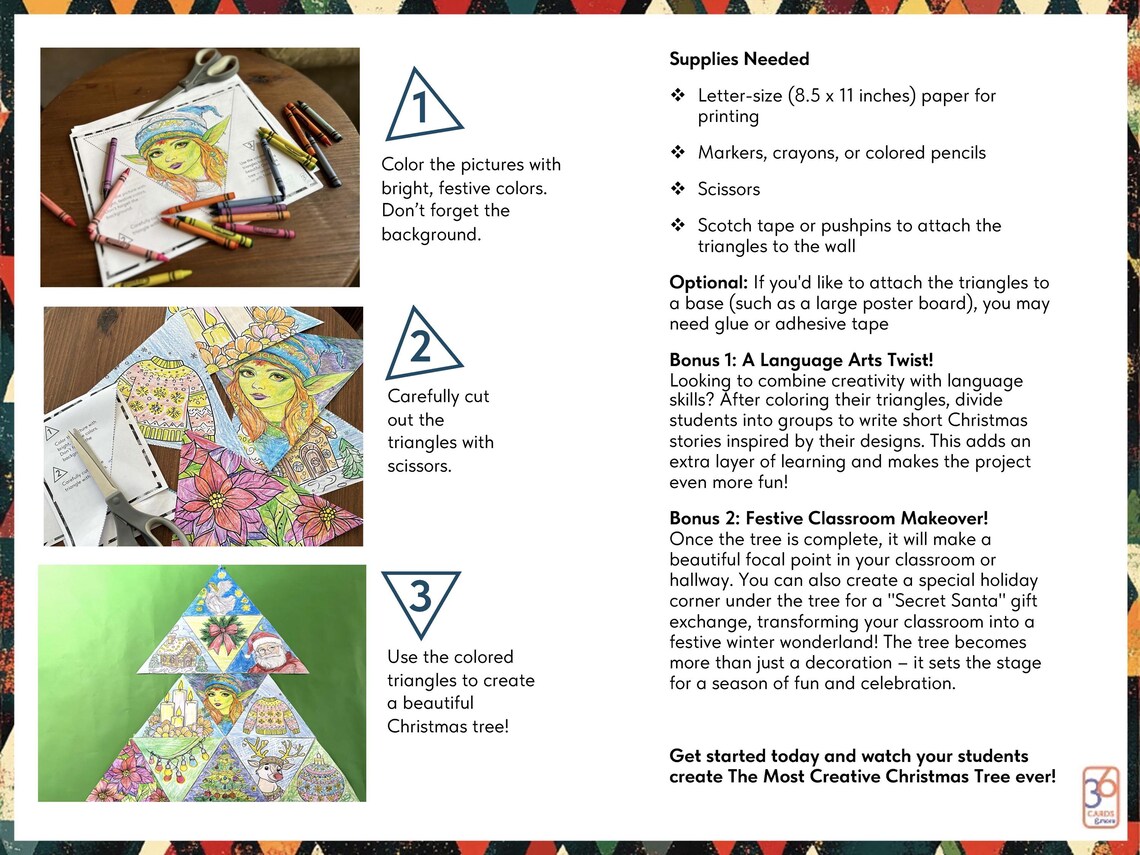 CHRISTMAS TREE. Collaborative Coloring Project poster. Grades 7 and Up ...