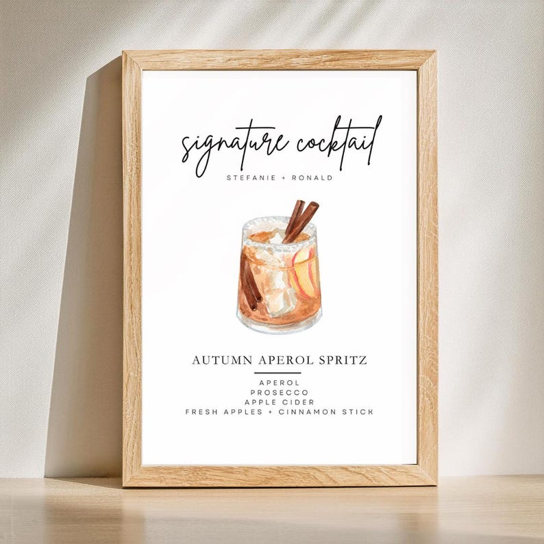 Signature Drinks Bar Menu Sign Printed Signature Cocktail Sign ...