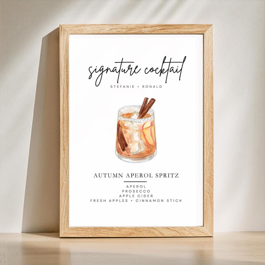 Signature Drinks Bar Menu Sign Printed Signature Cocktail Sign ...