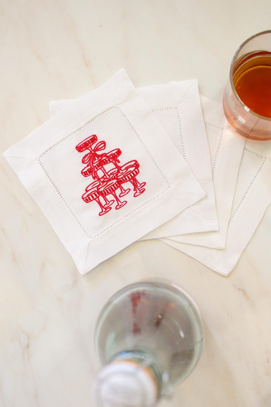 Embroidered Champagne Tower Linen Napkins - Set of Four - Etsy