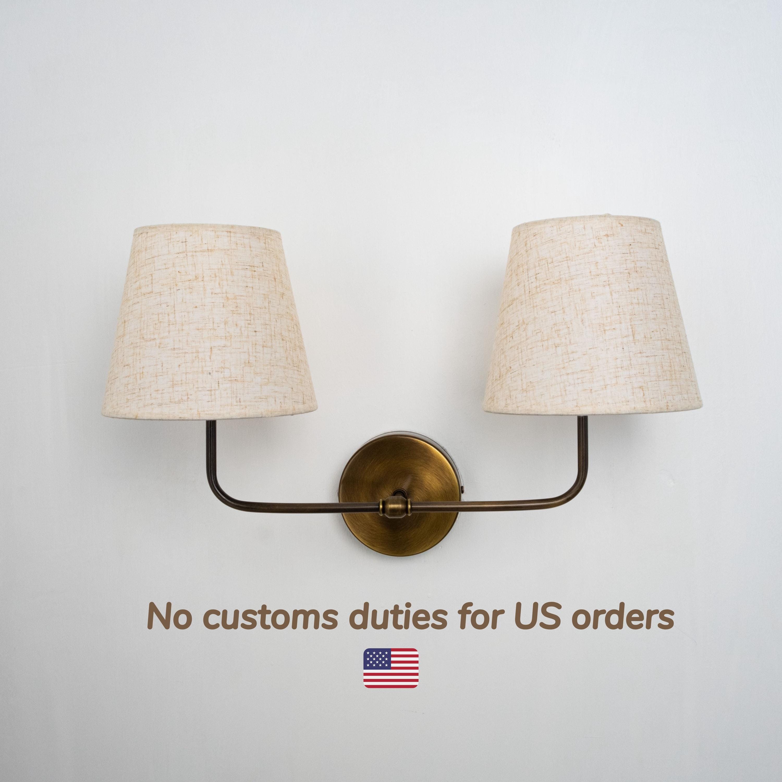 Farmhouse Wall Sconce, Double Light Sconce With Linen Shades, Vintage ...