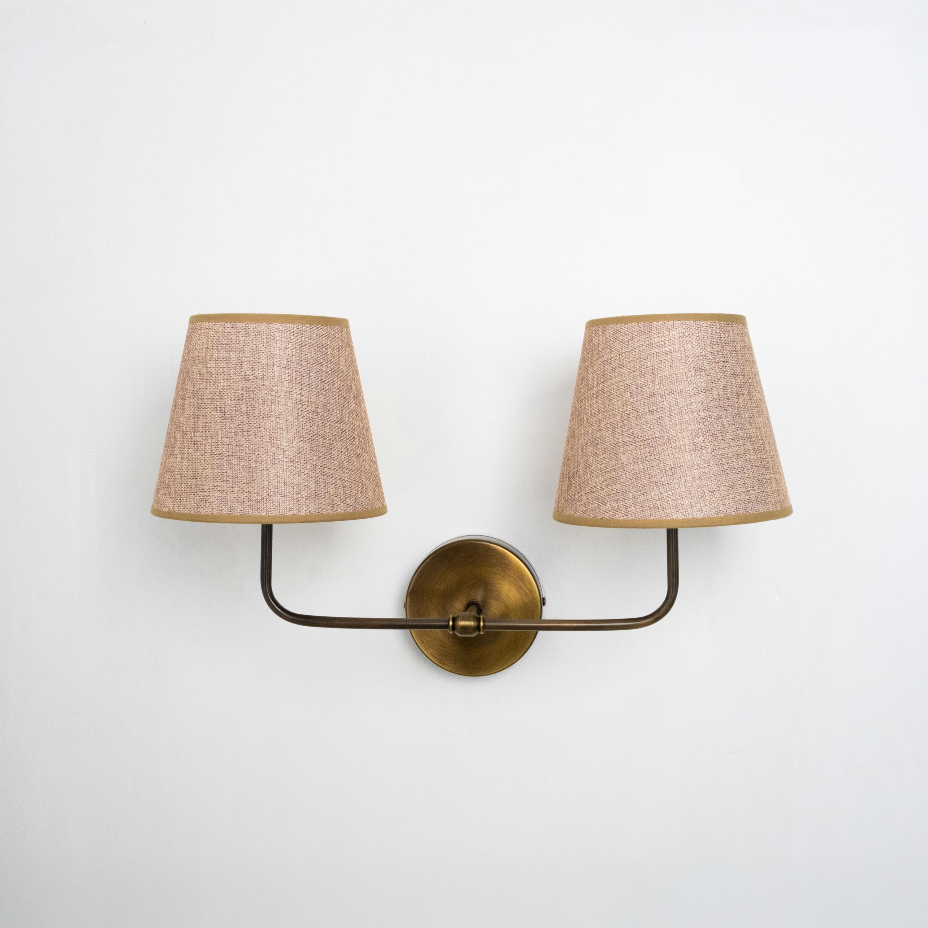 Farmhouse Wall Sconce, Double Light Sconce With Linen Shades, Vintage ...