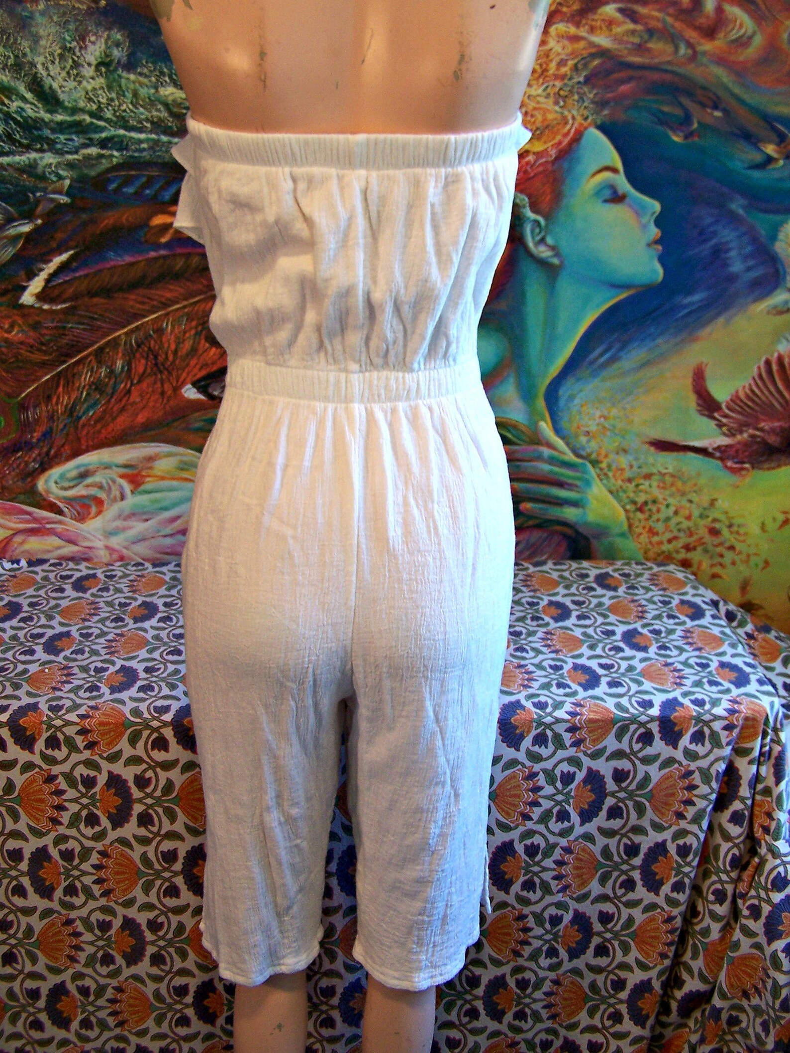 70s Romper White Gauzy Strapless Summer Sunsuit Size L - Etsy