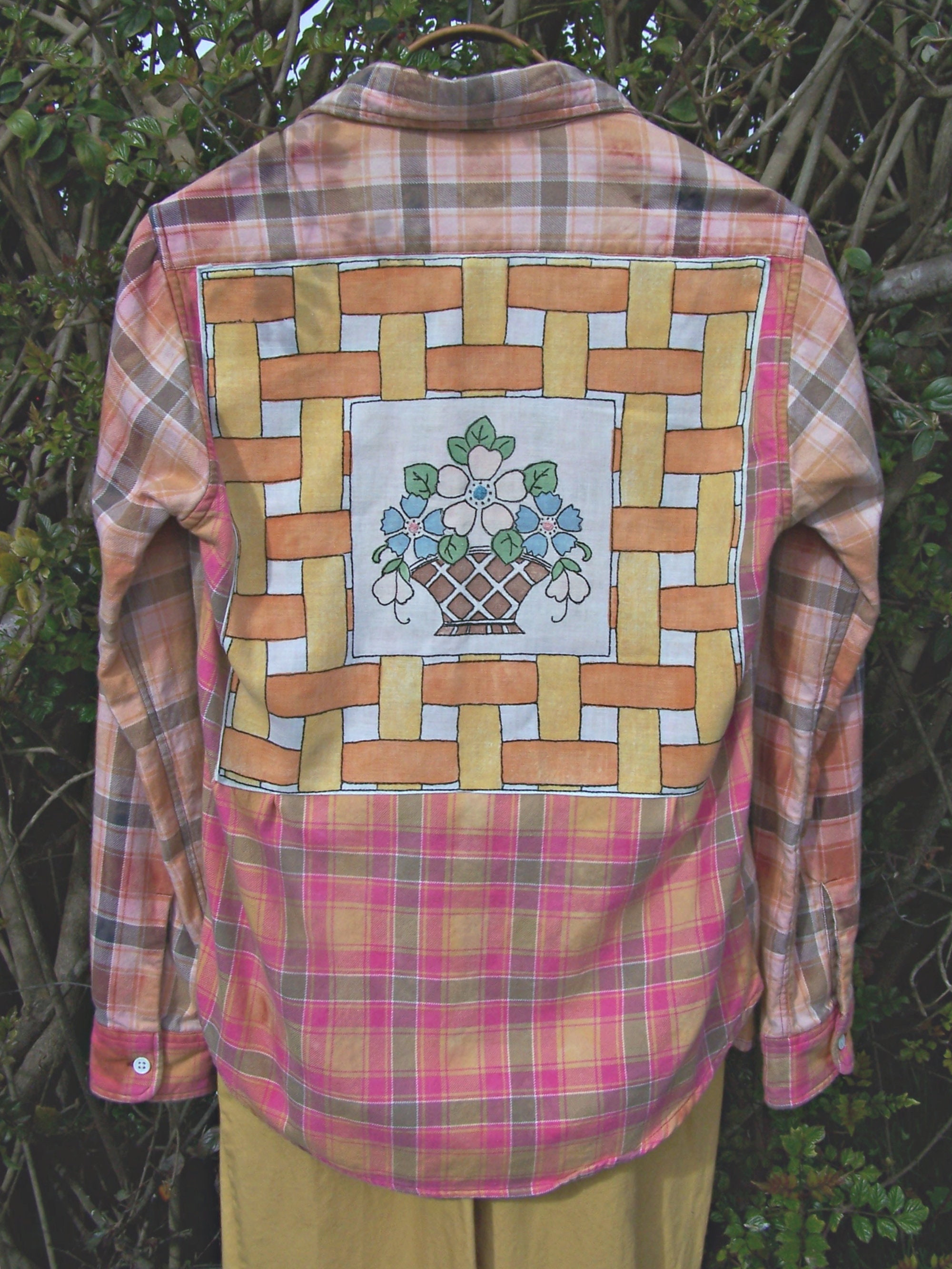 Flannel Shirt Plaid Patched Embroidered Bleached Ooak Art Wear - Etsy