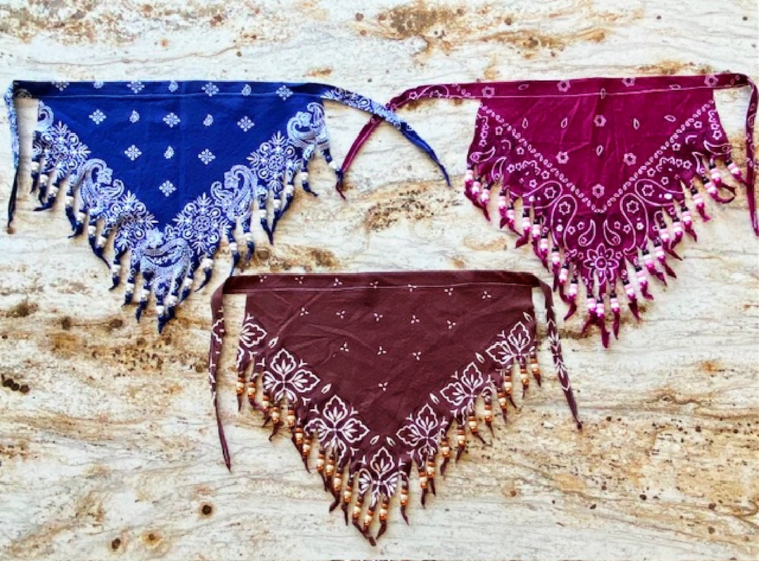 Western Scarf Cowgirl Bandana Violet or Brown Beaded Fringe Kerchief ...