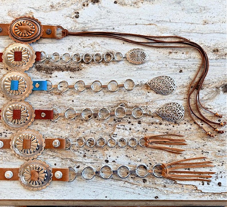 Western Belt, Handmade Concho Chain Belt Genuine Suede CHOOSE Yours - Etsy