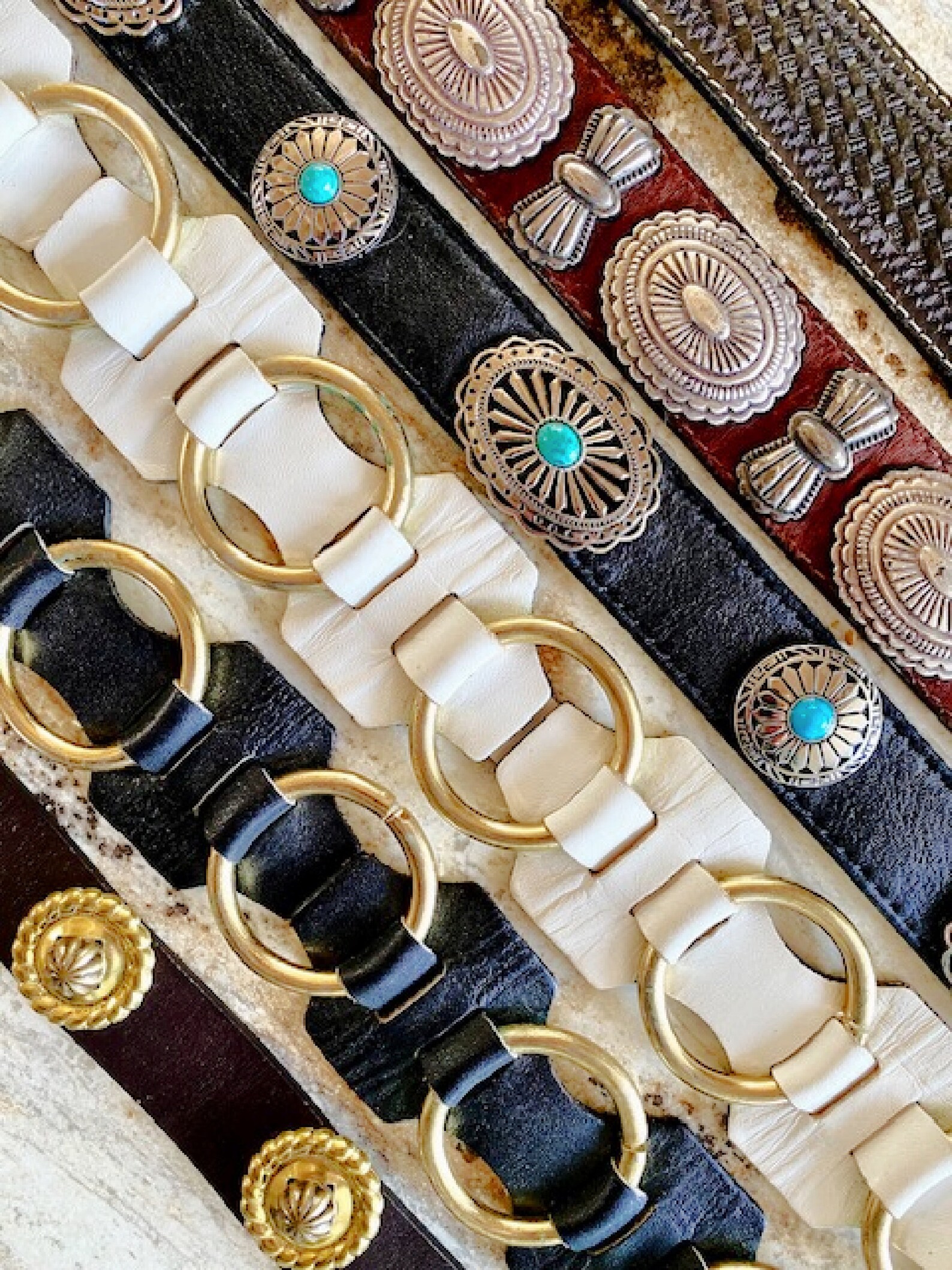 Vintage Leather Concho Belt: Mod Black, Brown, White Hoop Belts - Etsy
