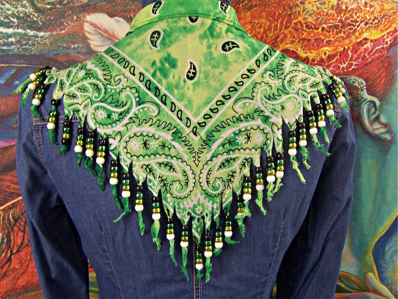 Bandana Western Scarf Cowgirl Beaded Fringe Rodeo Neckerchief - Etsy