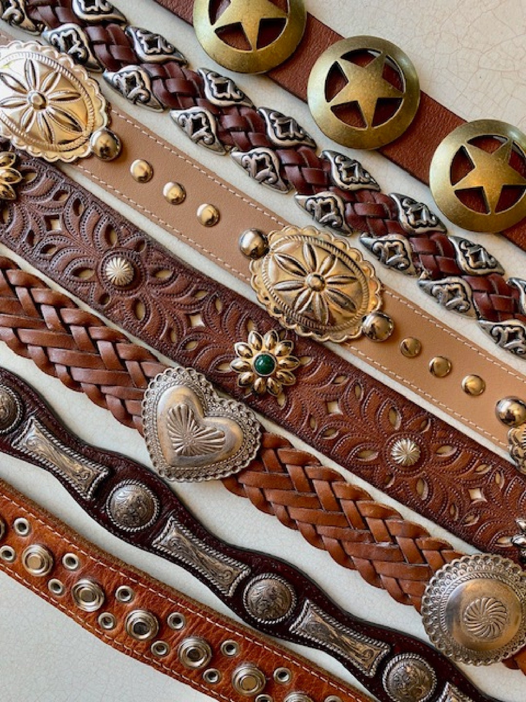 Concho Belt Leather Western Justin Fossil Chicos Brighton Heart Texas ...
