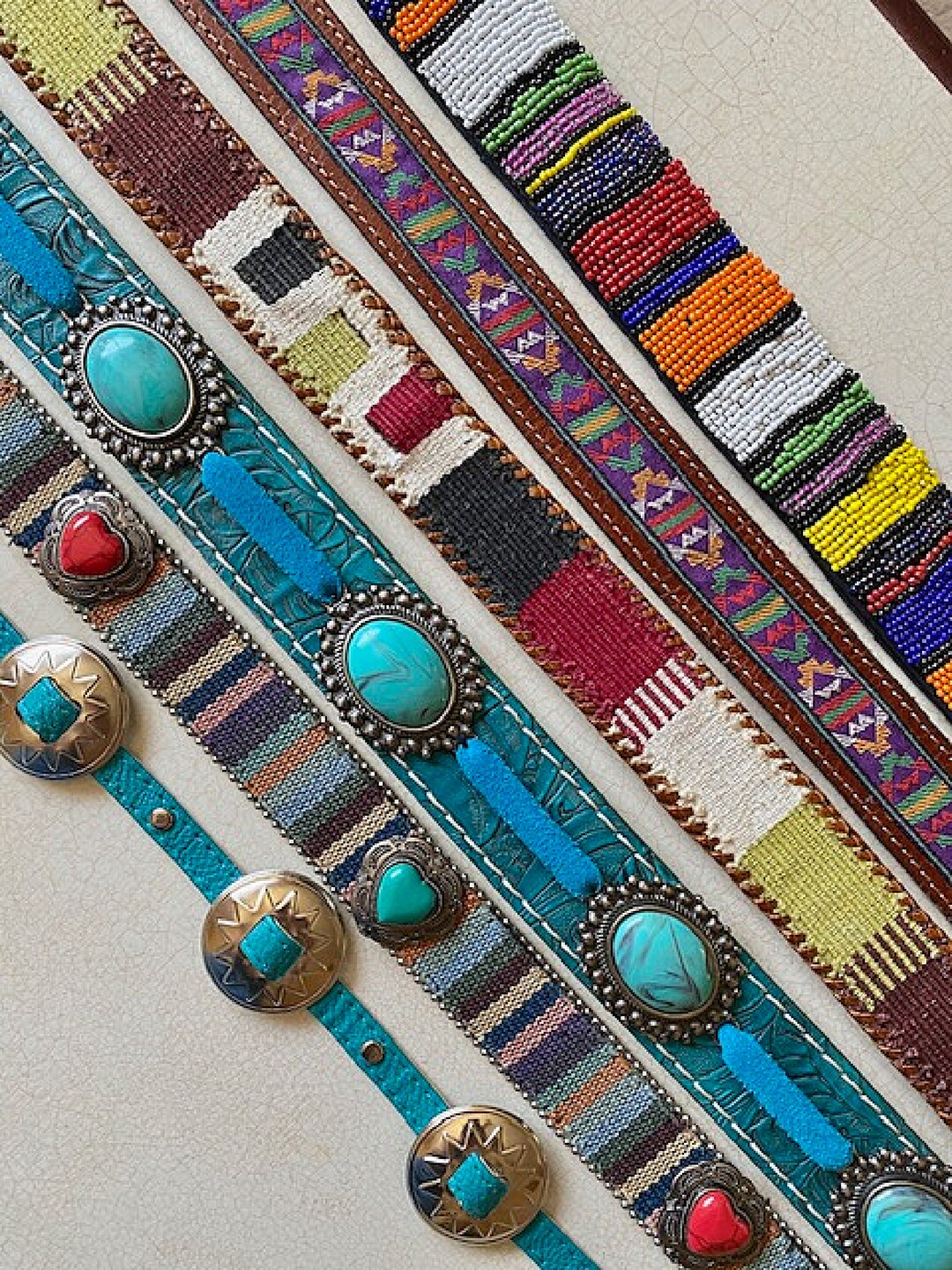 Vintage Concho Belt: Leather, Beaded, Woven, Turquoise Detail - Etsy