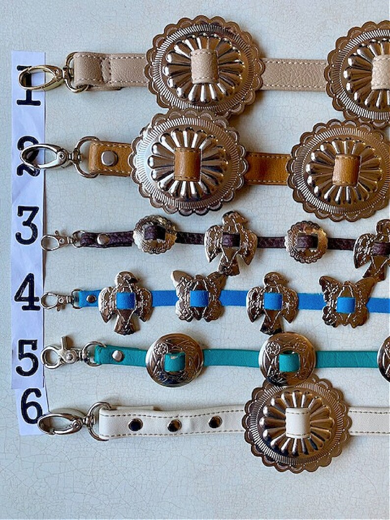 Handmade Concho Belt Silver Tan White Turquoise Western Bird Butterfly ...