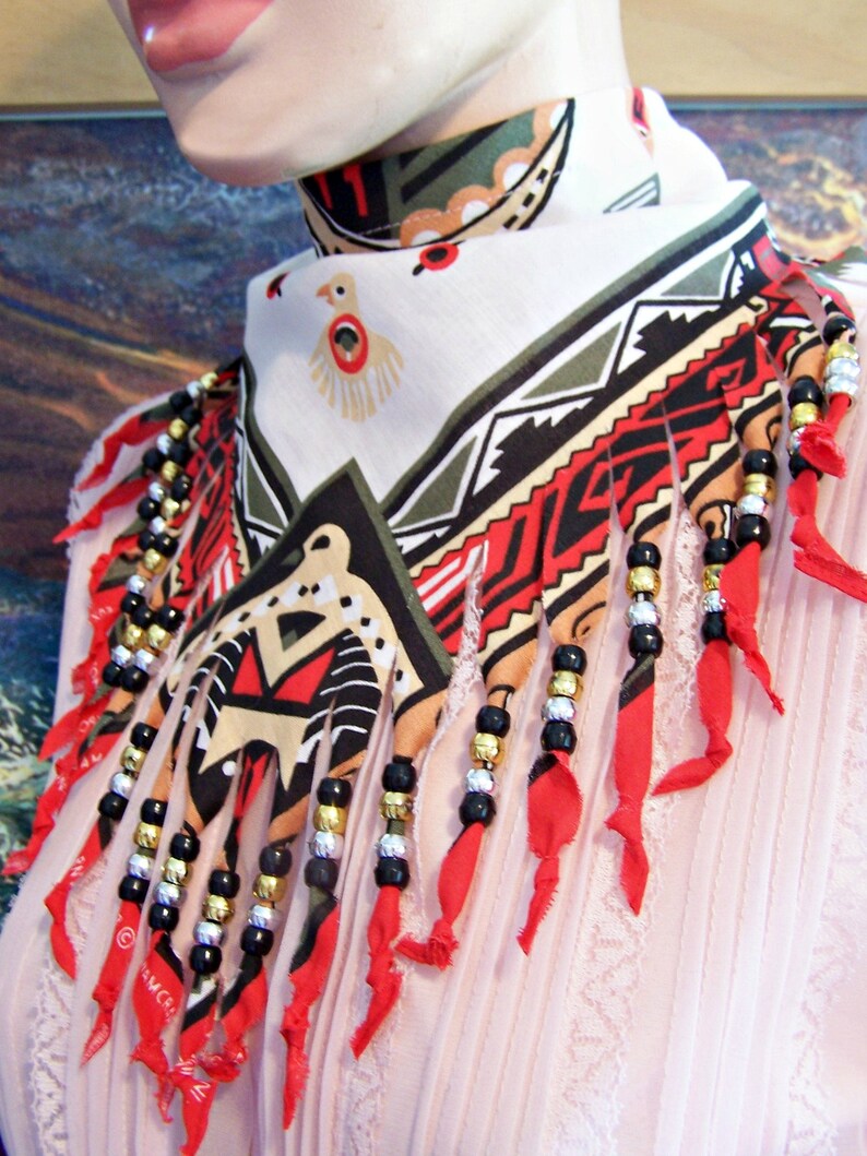 Western Scarf Cowgirl Bandana Beaded Fringe Rodeo Neckerchief - Etsy