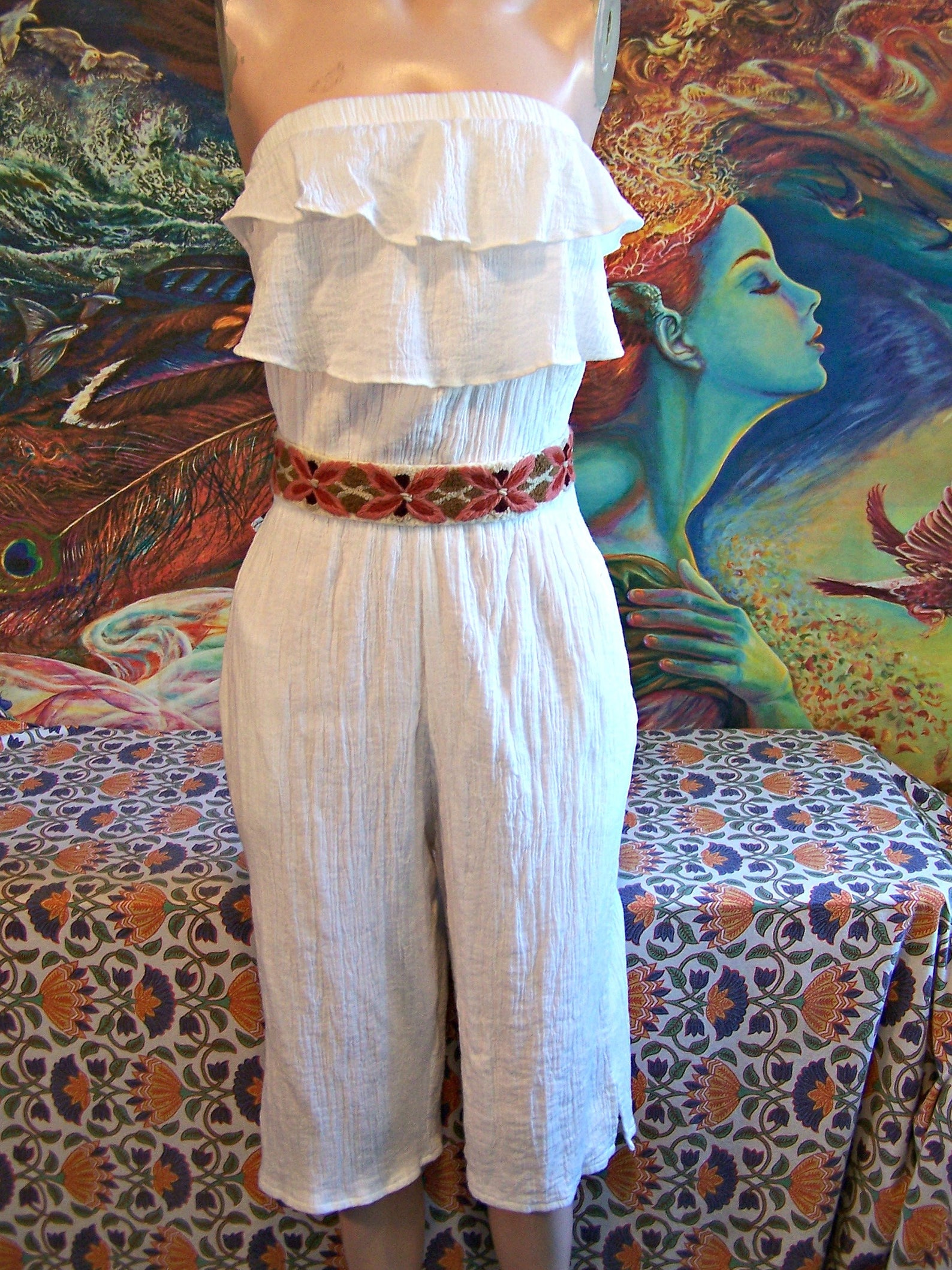 70s Romper White Gauzy Strapless Summer Sunsuit Size L - Etsy