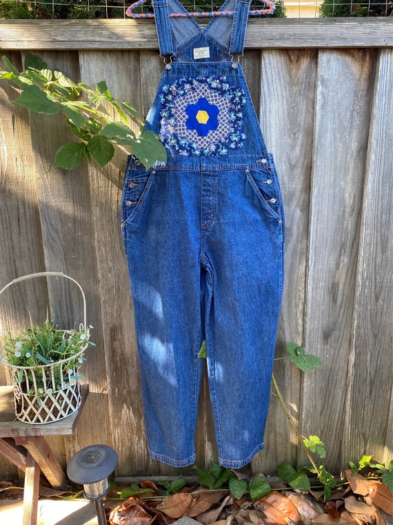 Overalls Quilt Block Patchwork Dark Blue Denim Ooak Art Wear | Etsy