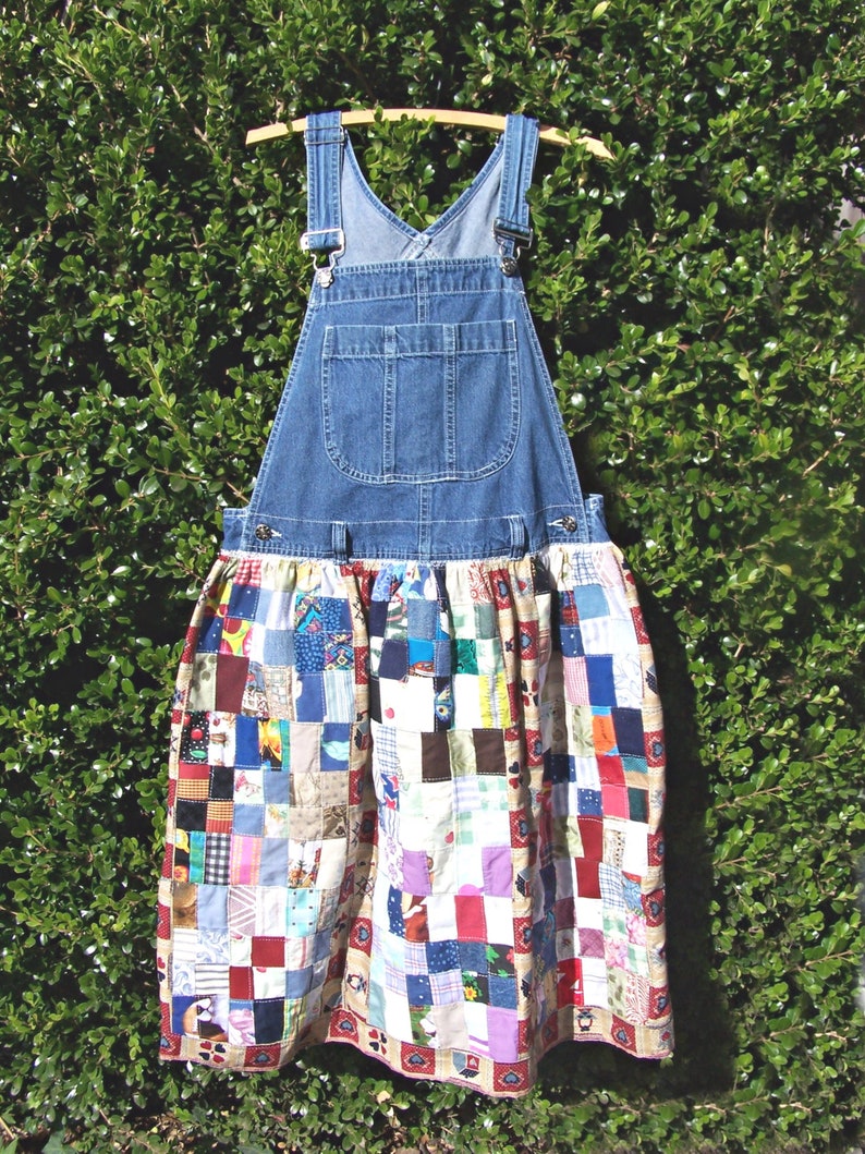 Denim Overall Skirt Patchwork Bibs Dress Plaid Stripe Jumper - Etsy