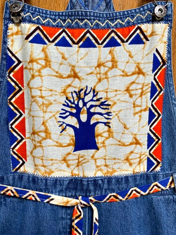 Crop Overall denim patched African Tree art wear upcy… - Gem