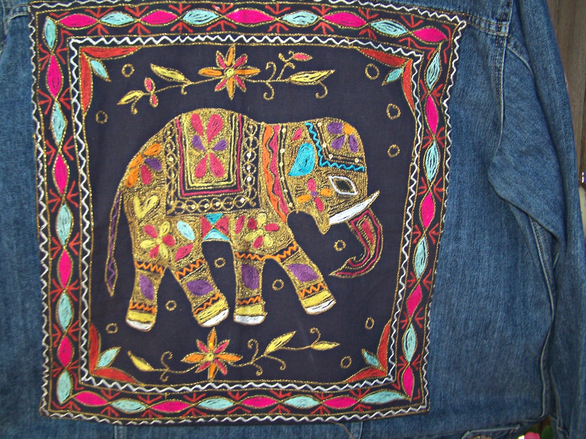PLUS Size Denim Jacket Elephant embroidered exotic ooak art | Etsy