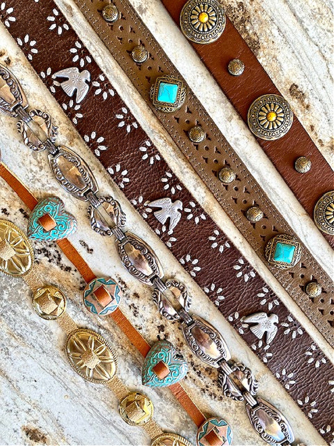 Brighton Fossil Concho Belt CHOOSE ONE Suede Leather Hearts Birds ...