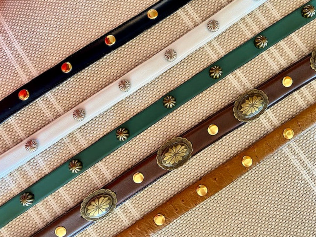 SKINNY Belt Concho Rivets Gold Blue Teal Tan Brown - Etsy