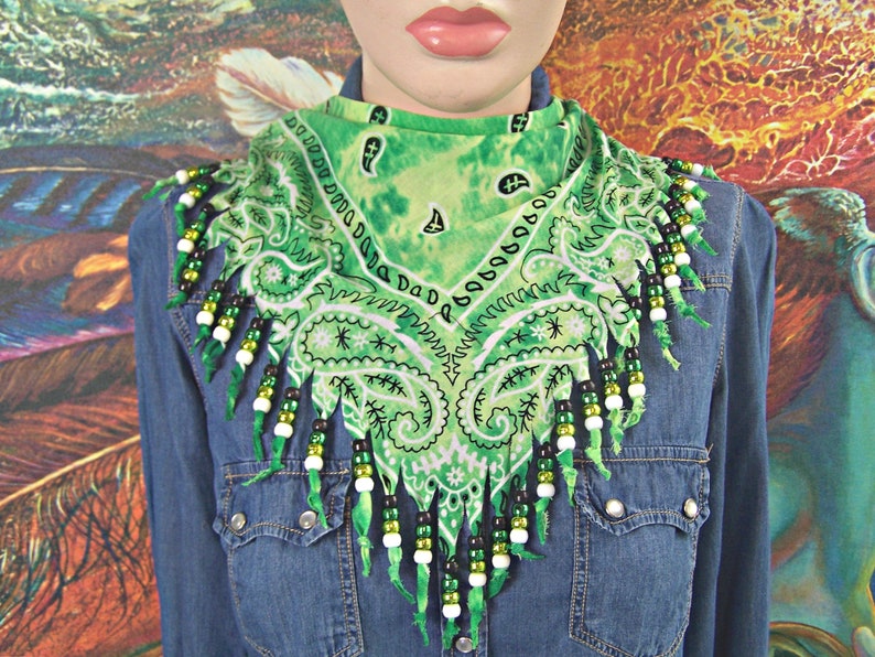 Bandana Western Scarf Cowgirl Beaded Fringe Rodeo Neckerchief - Etsy