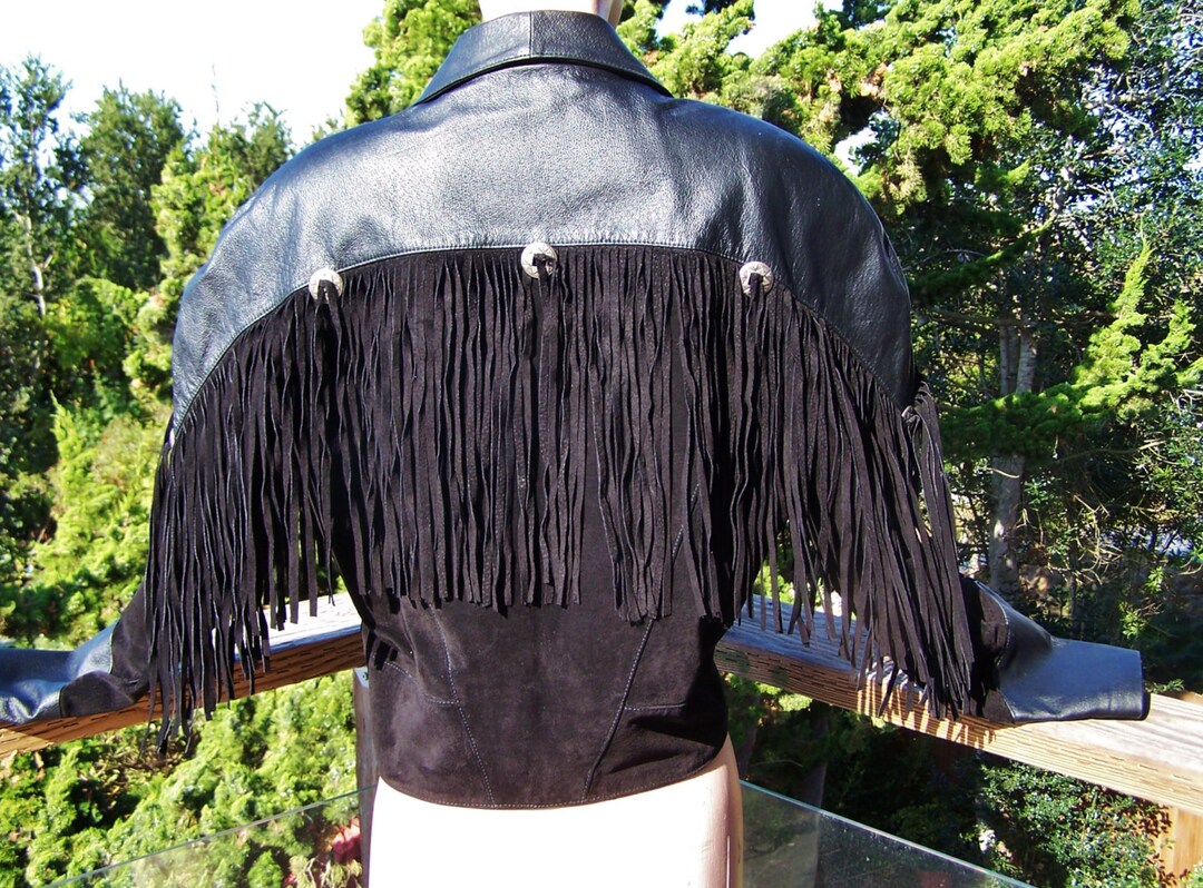Scully Jacket Black Fringe Leather Western Suede Coat Size M - Etsy
