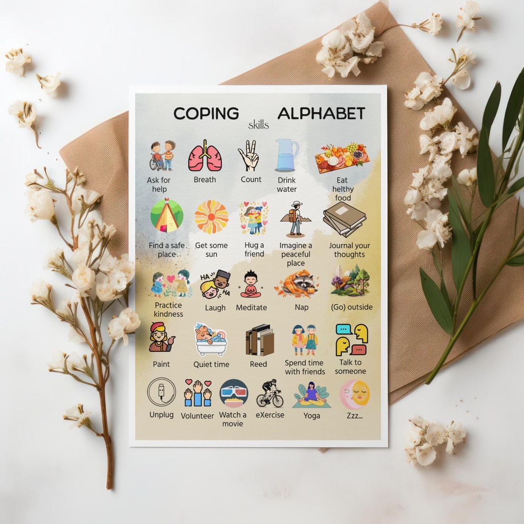 Coping Skills Alphabet Poster Abc Coping Skills Counselor Gift Mental ...