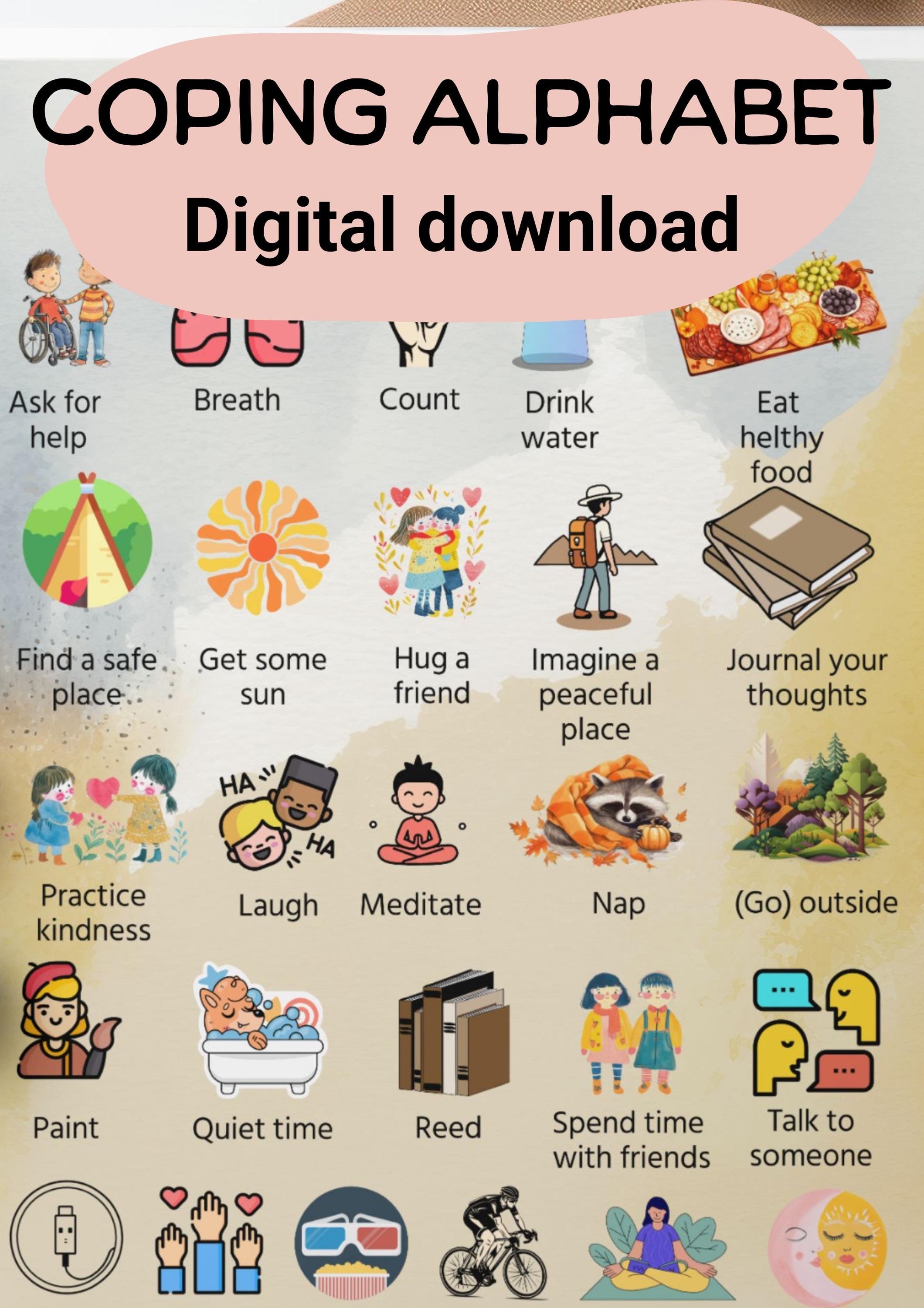 Coping Skills Alphabet Poster Abc Coping Skills Counselor Gift Mental ...