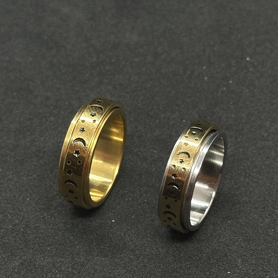 Sun Moon Stars Fidget Ring, Moon and Stars Anxiety Ring, Moon Spinner ...