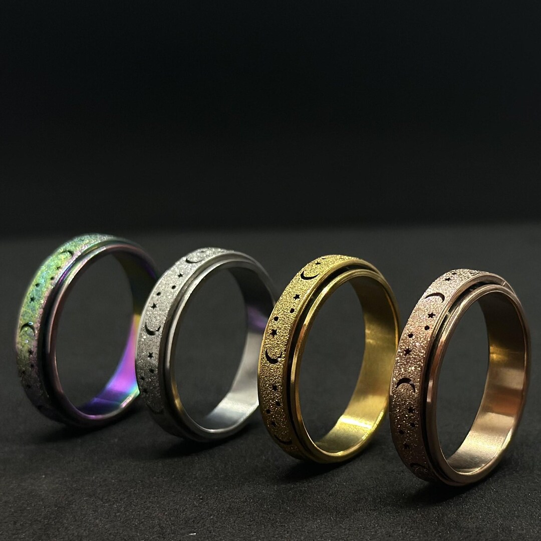 Fidget Moon Stars Anxiety Ring, Rotating Spinner Ring,star/moon Spinner ...