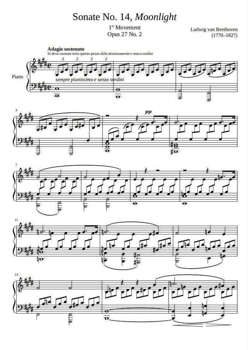 Beethoven – Moonlight Sonata Piano Sheet Music PDF – Classical Digital ...