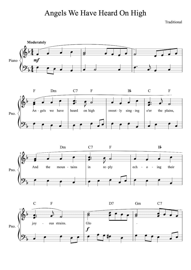 Angels We Have Heard on High - Easy Christmas Piano Sheet Music ...