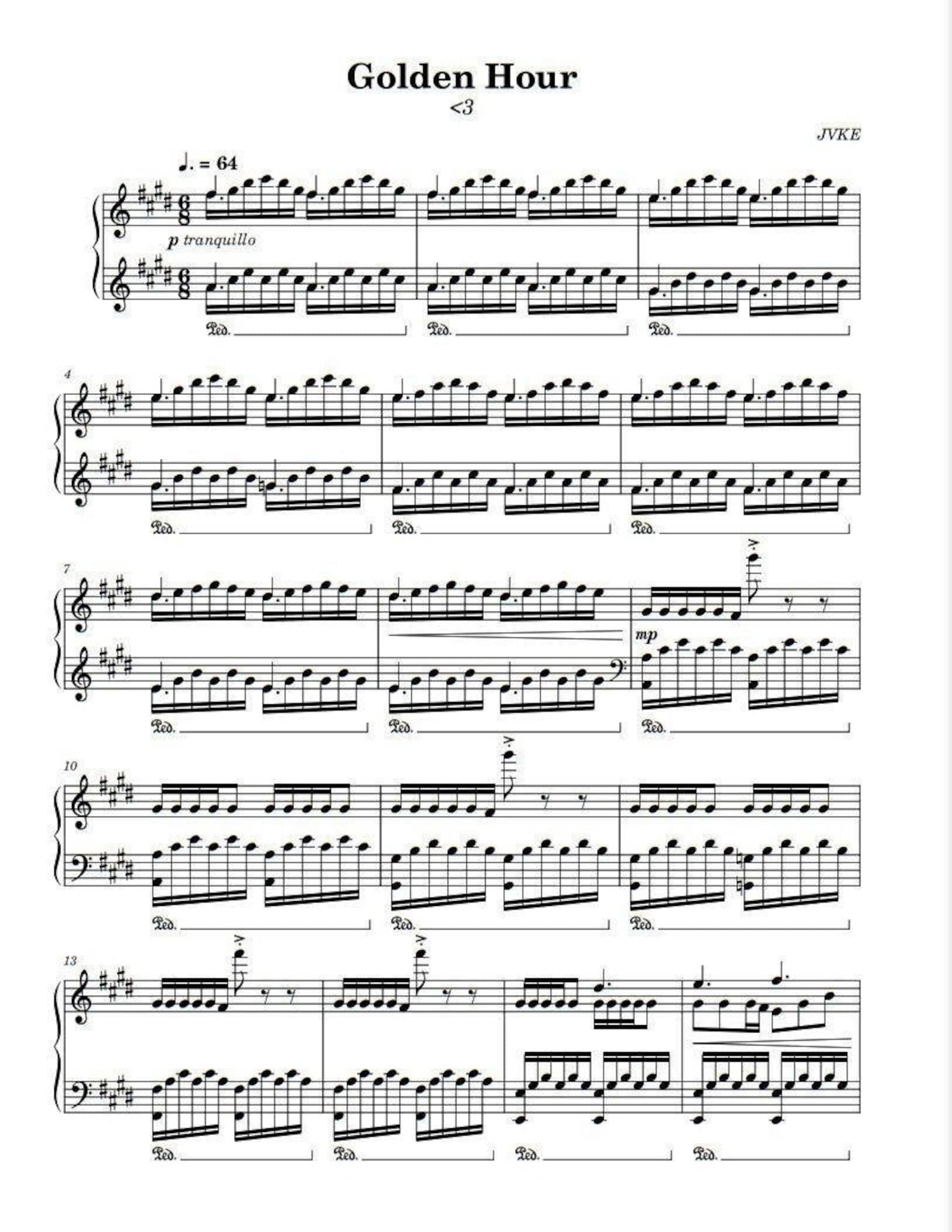 Golden Hour by JVKE – Easy Piano Sheet Music PDF | Beginner ...