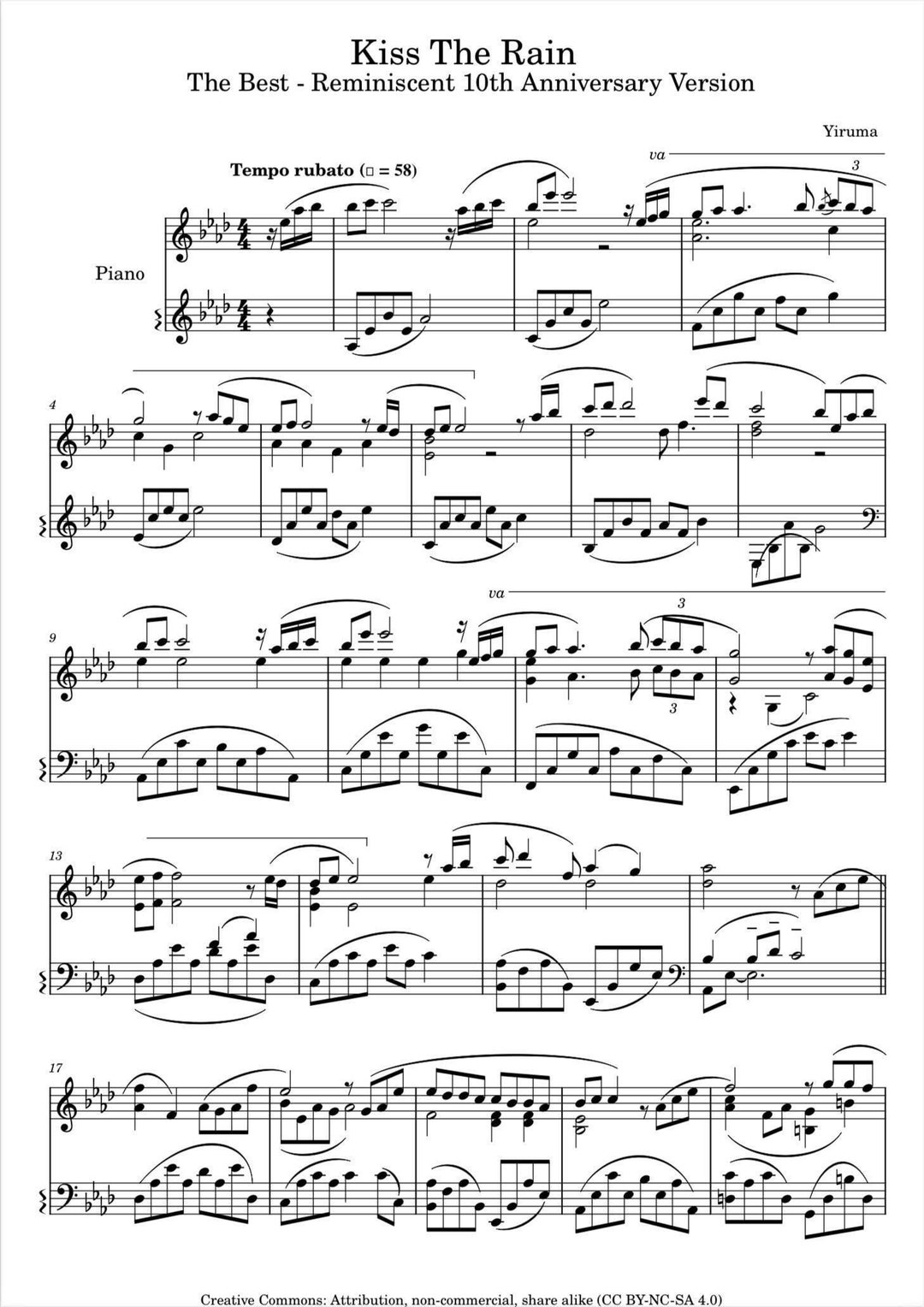 Kiss the Rain – Yiruma Piano Sheet Music PDF | Easy/intermediate ...