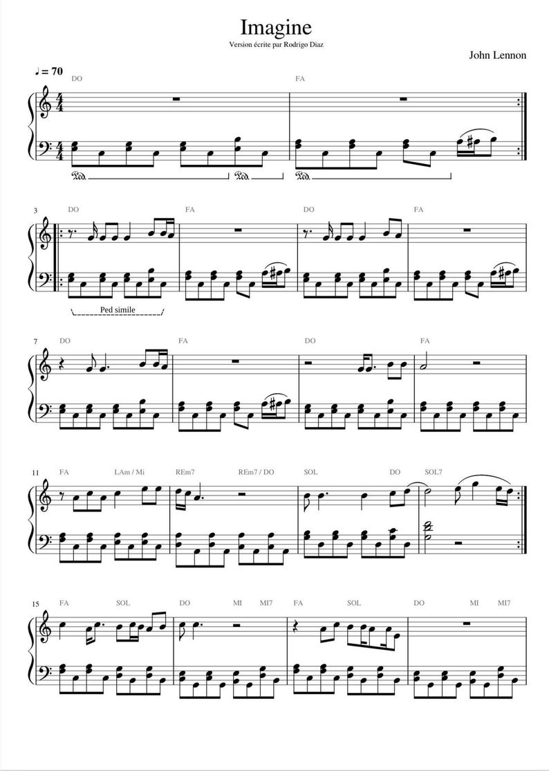 John Lennon – Imagine Piano Sheet Music PDF | Classic Pop Digital ...