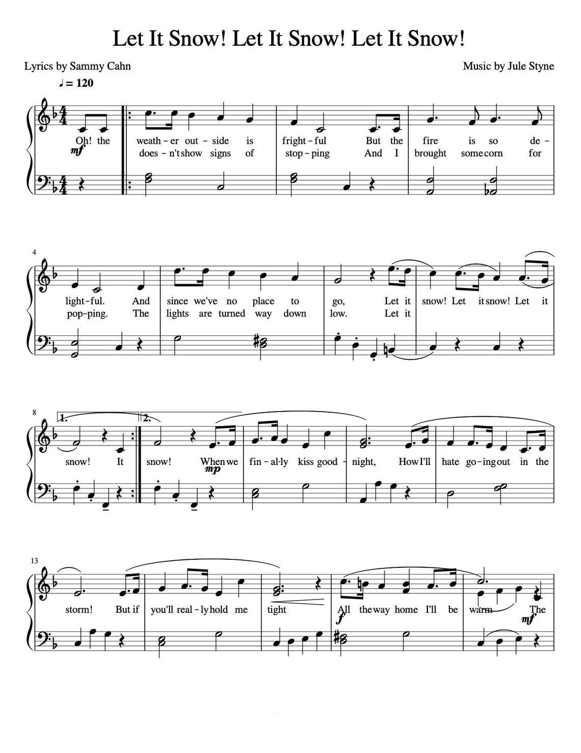 Let It Snow! Let It Snow! Let It Snow! - Christmas Piano Sheet Music ...