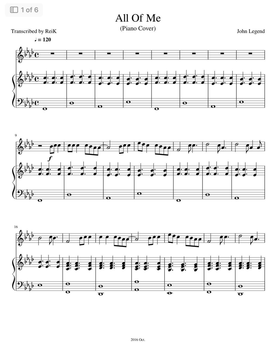 John Legend – All of Me Piano Sheet Music PDF | Pop Ballad Digital ...