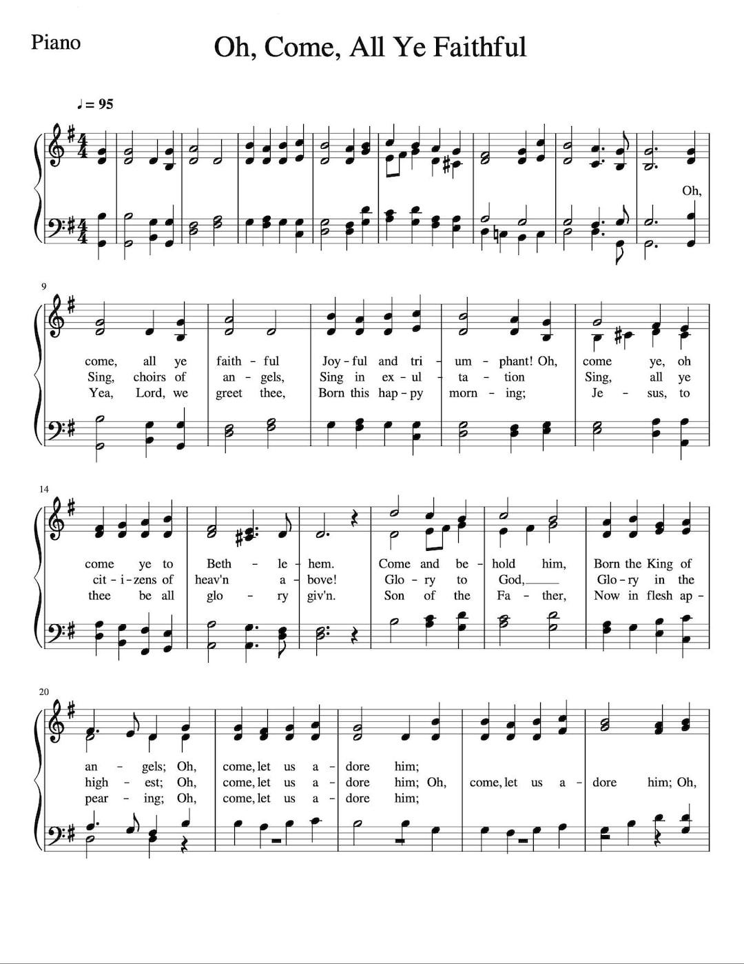 O Come, All Ye Faithful - Christmas Piano Sheet Music (downloadable ...