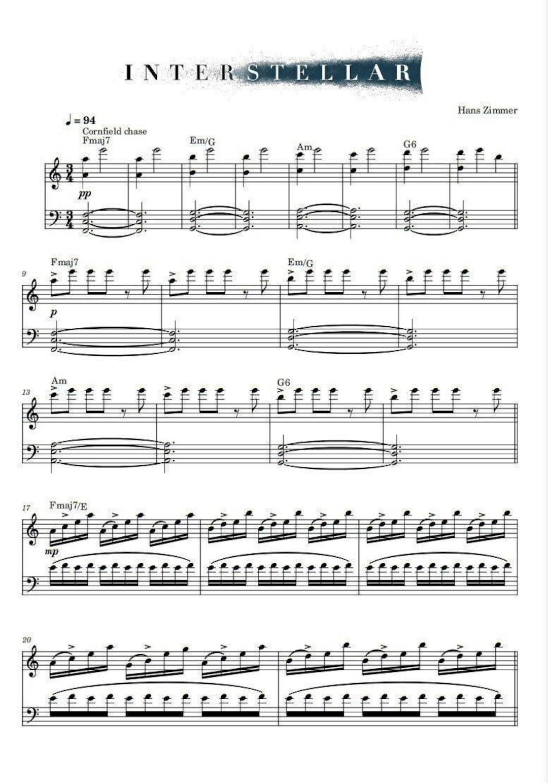 Cornfield Chase – Hans Zimmer / Interstellar Piano Sheet Music PDF | Easy / Beginner Digital ...