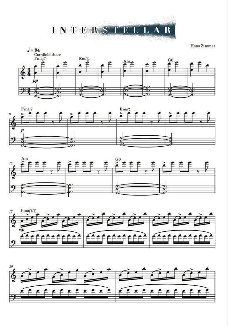 Hans Zimmer - Interstellar Cornfield Chase (piano Sheet Music) Pdf - Etsy