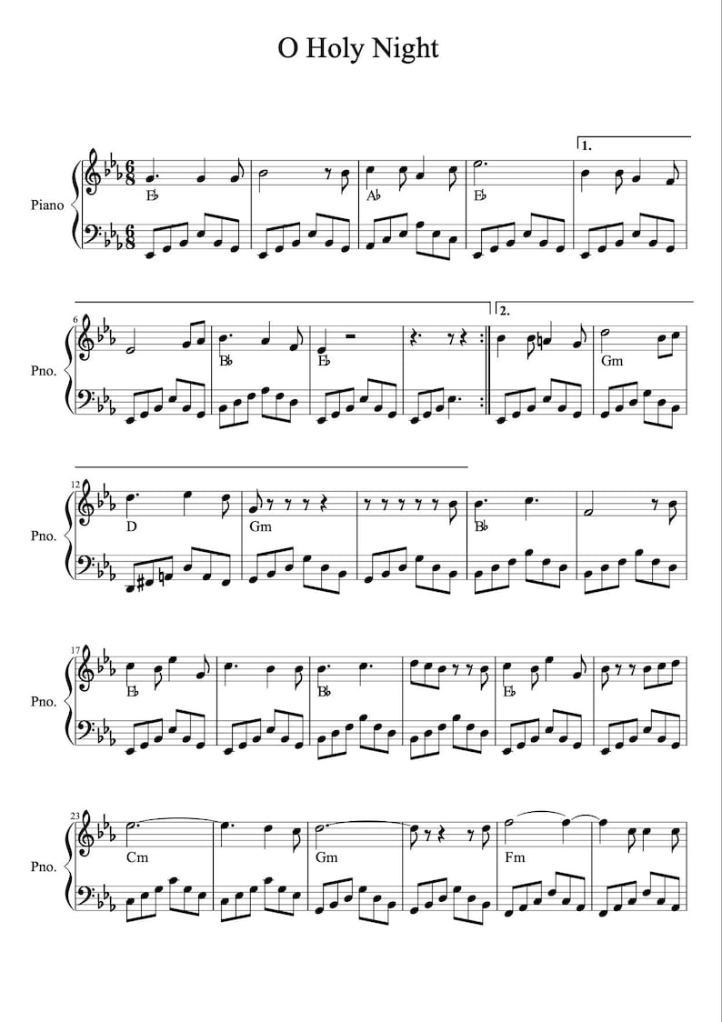 O Holy Night - Piano Sheet Music | Downloadable Christmas Carol Music ...