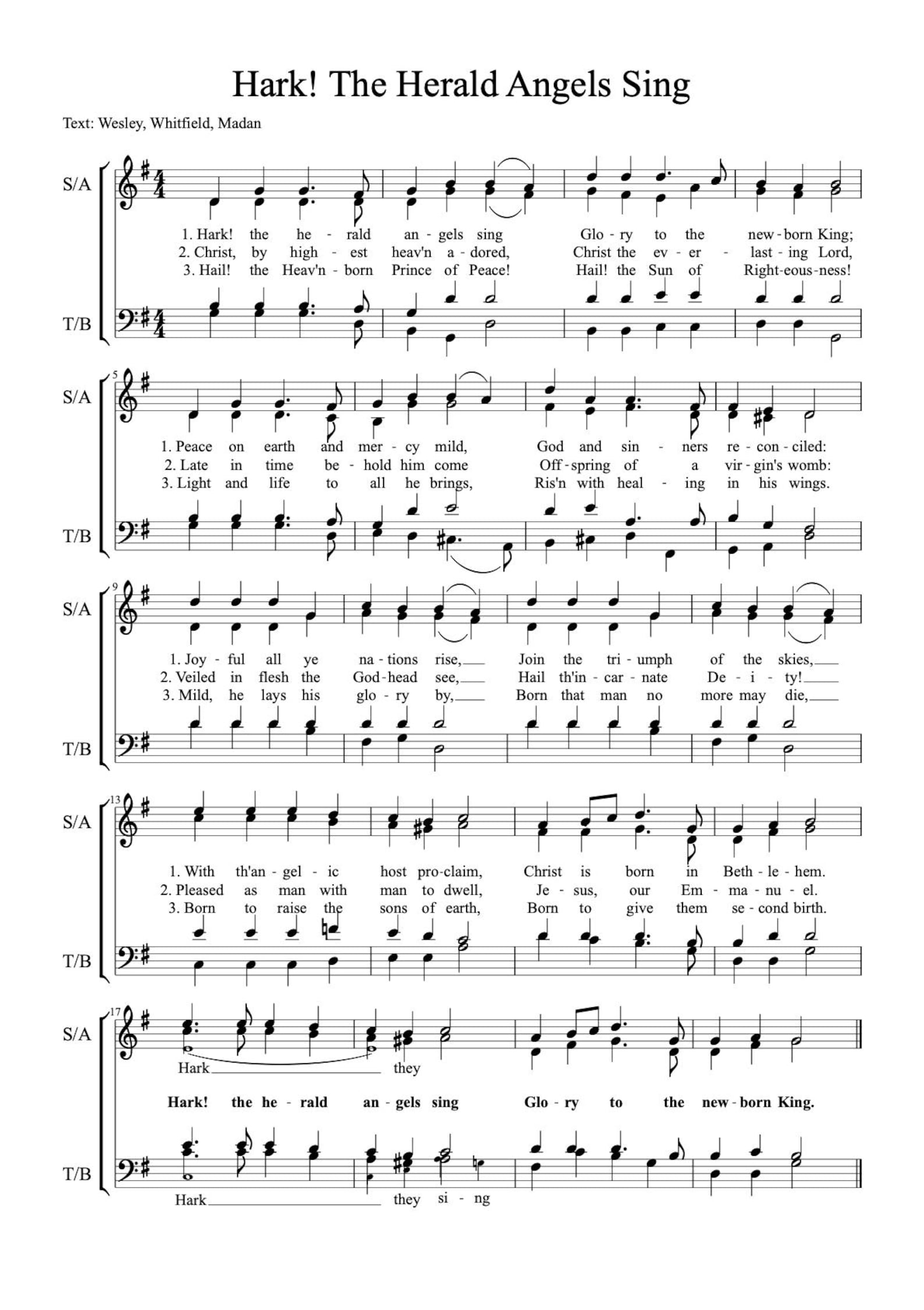 Hark! the Herald Angels Sing (piano Sheet Music + SATB Lyrics ...