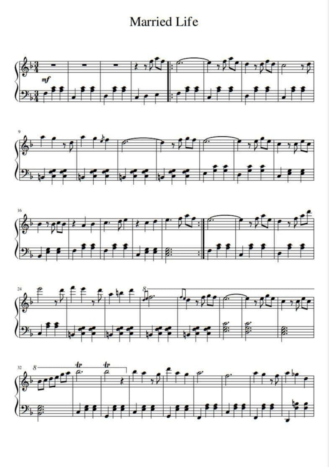 Married Life Piano Sheet Music – up Movie Theme – Disney Pixar Digital ...