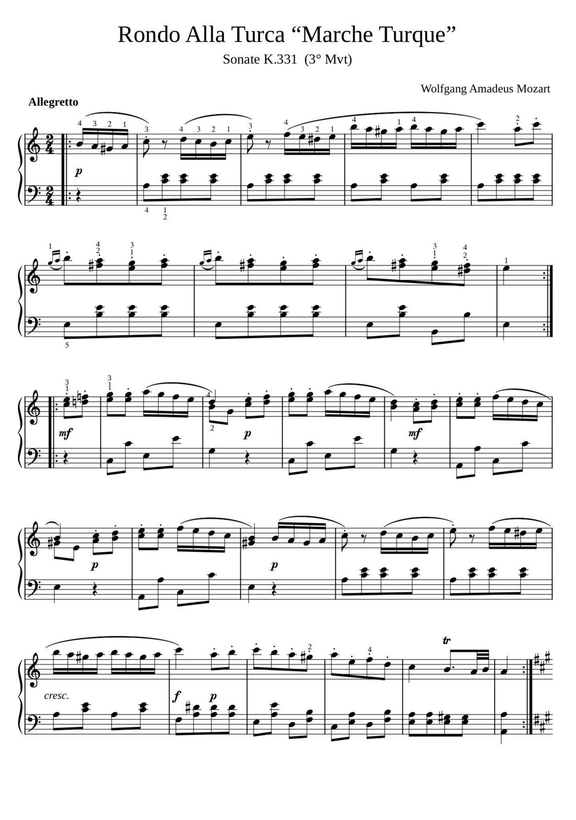 Mozart – Turkish March Piano Sheet Music PDF | Classical Digital ...